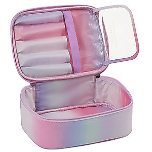 Meiyuuo Gradient Makeup Bag Large Travel Makeup Case Cosmetic Bags for Women Carry on Zipper Pouch Toiletry Bag Cute Colorful Organizer(Rainbow Pink)