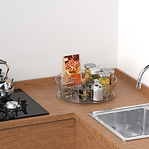 Slideep Lazy Susan Plastic Turntable Divided Spinner for Kitchen Cabinet, Pantry, Fridge, Cupboard, Counter Organizing Fully Rotating Organizer for Food, Spices, and Condiments, 11.5" Clear - 2 Pack