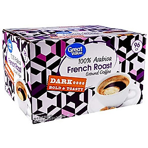 Great Value 100% Arabica French Roast Coffee Pods, Dark Roast, 96 Count