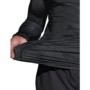 TSLA Men's UPF 50+ Compression 3-Pack - Long Sleeve Athletic Workout Shirt, Water Sports Rash Guard, Large Black/Urban Camo