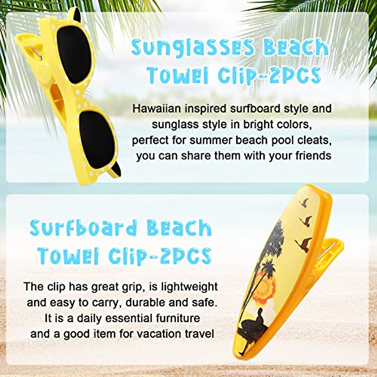 8 Pcs Beach Towel Clips for Beach Chairs Decorative Beach Chair Clips Pool Clips for Chairs Plastic Windproof Beach Towel Holder Funny Decorative Clothespins for Patio Accessories Summer, 4 Styles
