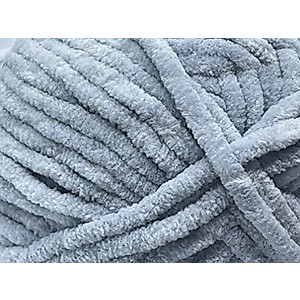 Grey Velvet Chenille Yarn - Bulky 100 Gram (3.53 Ounces) 100 Meters (109 Yards)