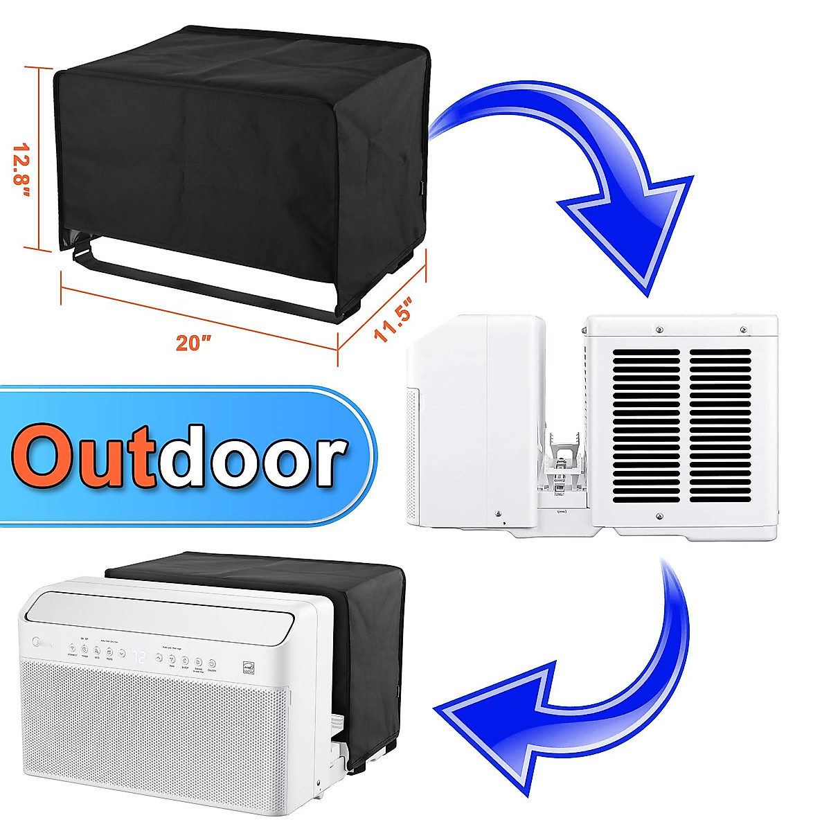 600D Outdoor Air Conditioner Covers and Indoor Air Conditioner Cover for U-Shaped Window Air Conditioner Unit, with Adjustable Hook and Loop Straps, Full Coverage and Dust-Proof Waterproof, Washable