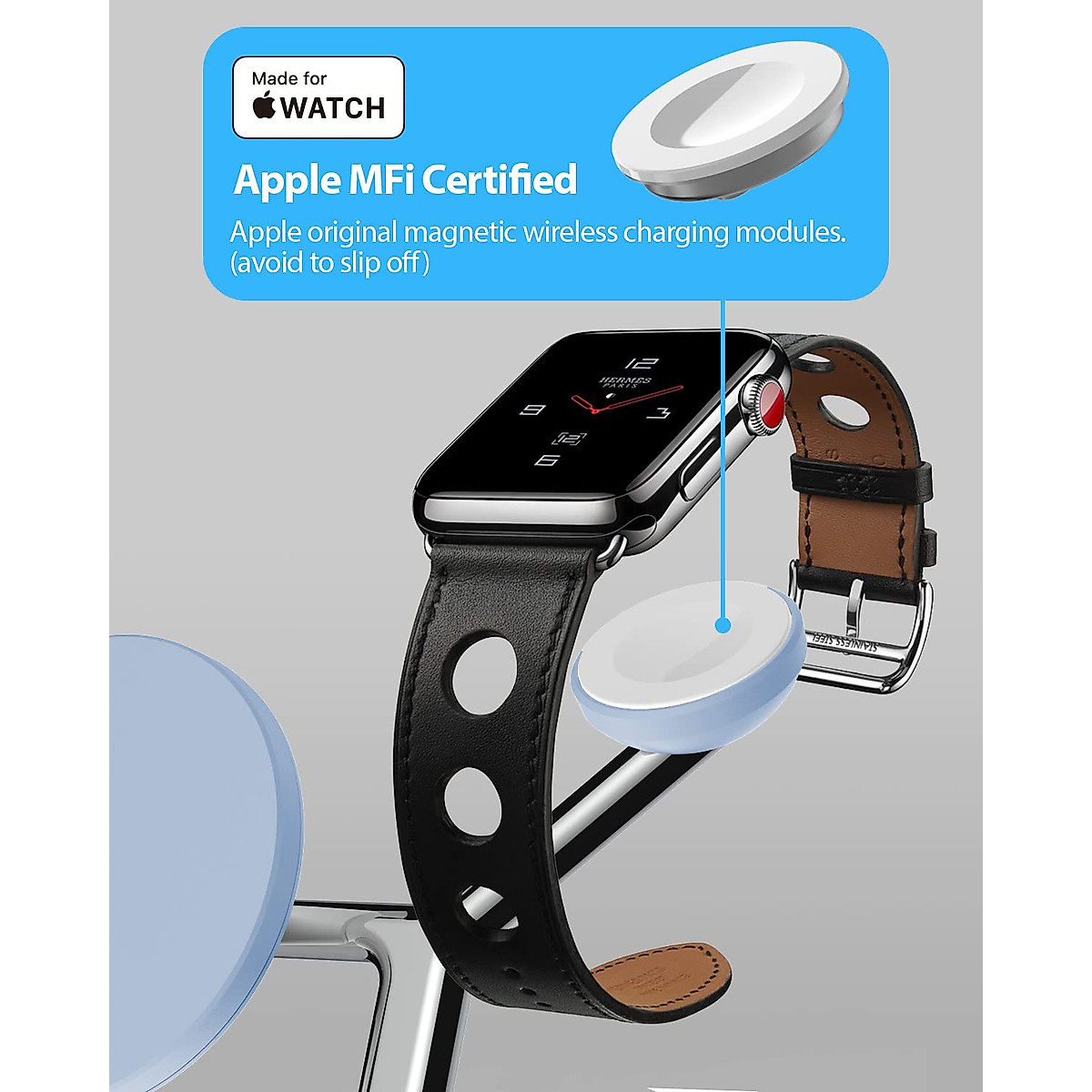 Wireless Charging Station, Wireless Charger Stand, Fast Wireless Charging Dock for iPhone 15/14/13/12/11/Pro/X/Max/XS/XR/8/Plus, for Apple Watch7/6/5/4/3/2/SE, for Airpods 3/2/Pro(Purple)