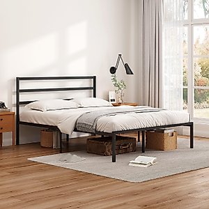 Closadin Queen Size Platform Bed Frame with Headboard,Sturdy Heavy Duty Metal Slats Support for Mattress,No Box Spring Needed,Easy to Assemble,Black