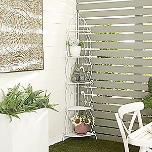 Deco 79 Metal Scroll Indoor Outdoor Tall Folding 5 Shelf Bakers Rack, 16" x 12" x 71", White