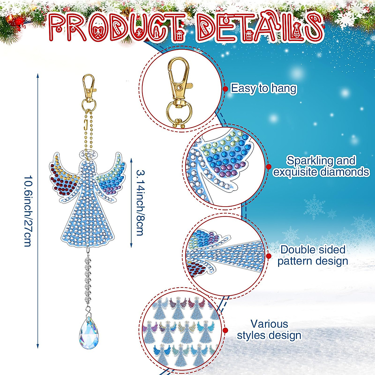 Riceshoot 12 Pcs Bereavement Gift Diamond Painting Kits for Sympathy Memorial Gift Diamond Painting Keychain Sympathy Gift for Loss of Loved One Remembrance Decor(Angel)