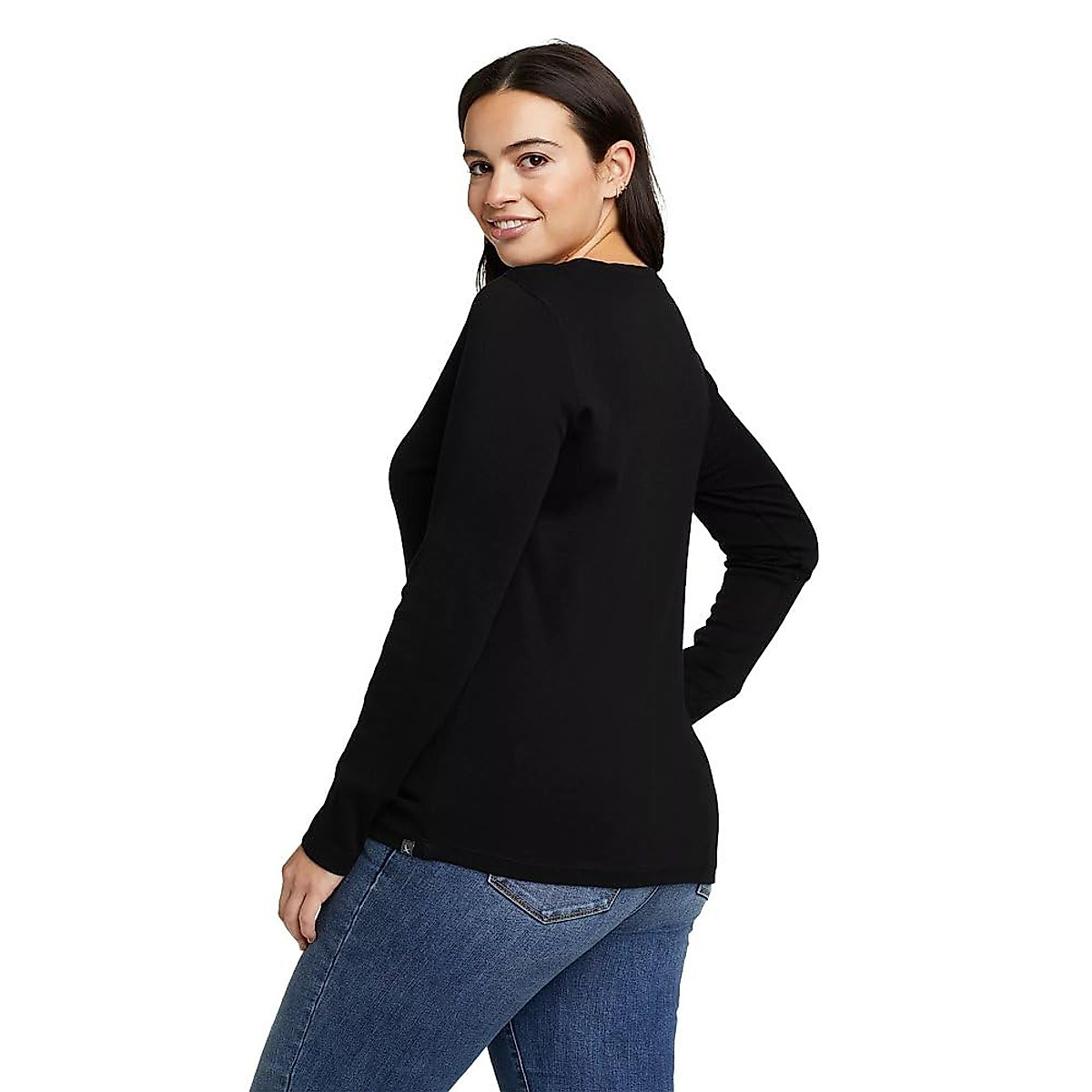 Eddie Bauer Women's Favorite Long-Sleeve Crewneck T-Shirt, Black, Medium