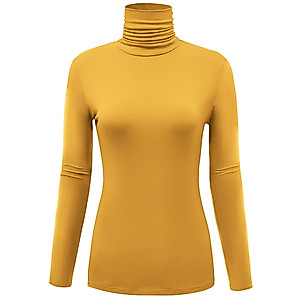 AUHEGN Women's Turtleneck Shirts Long Sleeve Tops Thermal Sweaters for Women X-Large Mustard