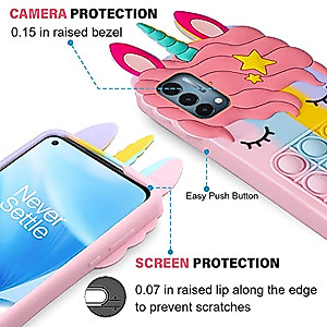 NA for One Plus Nord N200 5G with Strap,Push Pop Stress Relief Bubble Smart Soft Case 3D Cartoon Funny Silicone Case for Teen Girls,Adults Protective Aesthetic Case(Rainbow)