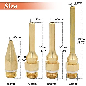 Eyech 4 pack Interchangeable Hot Glue Gun Nozzles Copper Glue Gun Nozzle Assortment Set for Melting Glue Gun Use Craft Repair Tool 2.0x70mm 2.0x50mm 2.0x34mm 3.0x50mm