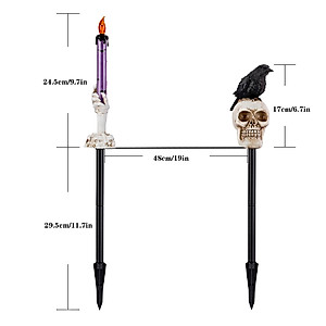 Halloween Outdoor Decoration Solar Lights,5 Pack Skull Candle Lights+Skull Solar Lights with Black Crow,Waterproof Solar Ghost Lights with Stakes,Stunning Halloween Decor for Lawn Yard Garden