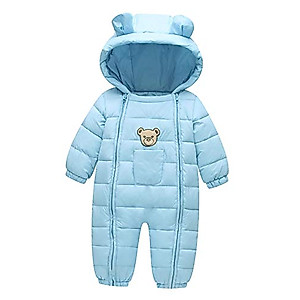 Happy Cherry Newborn Baby Boys' Winter Romper Thick Jacket Waterproof Bodysuit Warm Puffer Outerwear Blue 3-6 Months