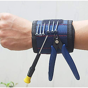Polyester Magnetic Wristband Portable Tool Bag Electrician Wrist Tool Belt Screws Nails Drill Bits Holder Repair Tools (Blue)