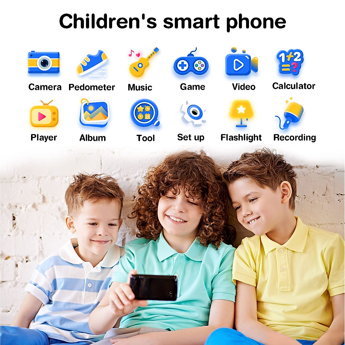 PTHTECHUS® Kids Phone Toy for Boys Girls, 3.8 "Touch Screen Toddler Smartphone with Fun Cameras 16 Games MP3 Music Player Audio Recorder Pedometer Torch Alarm Clock Children Phone for Ages 4-14