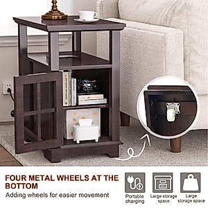 FAGAGA 1400W Electric Fireplace Heater, 3D Infrared Fireplace Table with Wheels and Charging Station, Safety Certified, Overheating Safety Protection (Espresso)