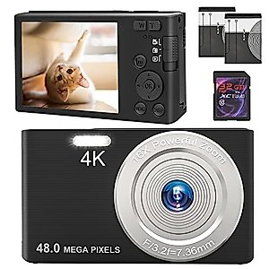 4K Digital Camera 48MP Kids Compact Camera Autofocus 16X Digital Zoom Children Portable Camera for Boys, Girls,Beginners (with 32GB SD Card and 2 Batteries)