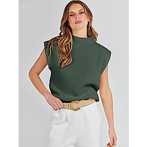 ANRABESS Women's Mock Neck Sleeveless Sweater Vest Casual Cap Sleeve Knit Pullover Tank Tops 2025 Spring Summer Clothes Green-S