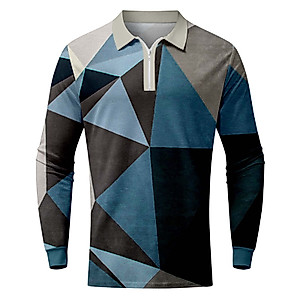 Mens Long Sleeve Polo Shirts Casual Zipper Golf Shirts Fashion Graphic Printed Athletic Tennis T-Shirt Tops(Blue,3X-Large)