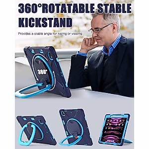 BRAECN for iPad Air 13 Inch Case M2 (2024), iPad Pro 12.9 (2022/2021, 6th/5th/4th/3rd Gen), Heavy Duty Shockproof Cover with Pencil Holder, Rotating Handle Grip, Stable Kickstand, Shoulder Strap, Navy