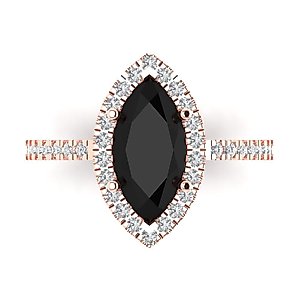 2.38 ct Marquise Cut Solitaire accent Halo Natural Black Onyx Engagement Promise Anniversary Bridal Ring 14k Rose Gold 4.25
