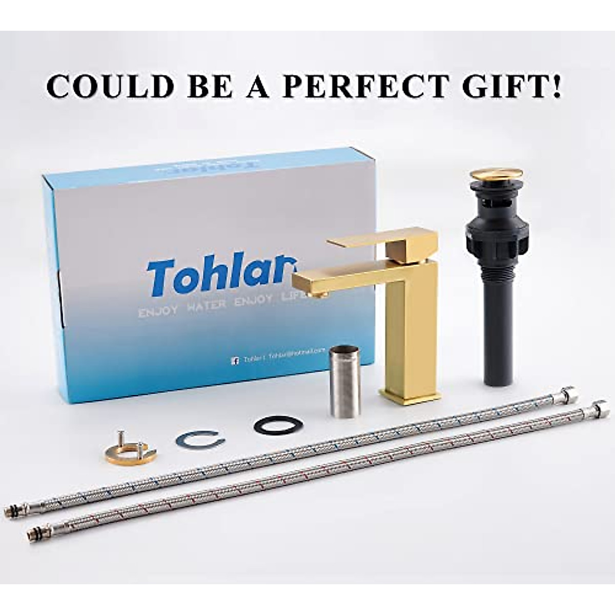 Tohlar Gold Bathroom Faucet, Brushed Gold Faucet for Bathroom Sink, Gold Single Hole Bathroom Faucet Modern Single Handle Vanity Basin Faucet with Overflow Pop Up Drain Stopper and Water Supply Lines