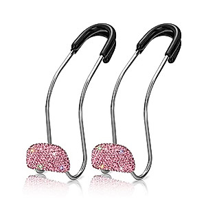 SAVORI Purse Holder for Car, Bling Car Headrest Hooks Organization Rhinestones Auto Back Seat Headrest Metal Hanger Organizer for Bags 2PCS (Pink)