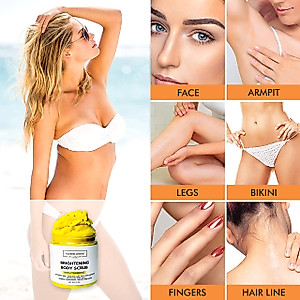 Turmeric Skin Brightening Scrub for Dark Spots, Dark Inner Thighs Bikini Area Underarms, Natural Exfoliating Turmeric Face Scrub ALL NATURAL 10OZ