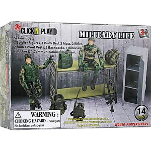 Click N' Play Military Life Living Quarters Bunk Bed - 14 Piece Army Toys Play Set with Accessories