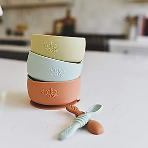 Simka Rose Baby Bowl and Spoon Set, Baby Bowls Suction for Toddler, BPA-Free Silicone Bowls Baby, Baby Bowl and Spoon Dishwasher and Microwave Safe Baby Feeding Supplies (Sage)