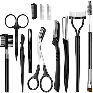 KINGMAS Eyebrow Razor, 9 in 1 Eyebrow Kit, Face Razors Facial Trimmer Shaver, Eyelash Comb, Angled Eyebrow Brush, Grooming Scissors, Tweezers for Women
