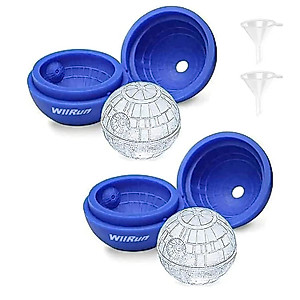WllRun 2 Packs Star Wars Death Star Silicone Ice Cube Mold Tray,Chocolate Maker Tools,Ice Ball Shape for Drinks(Blue)