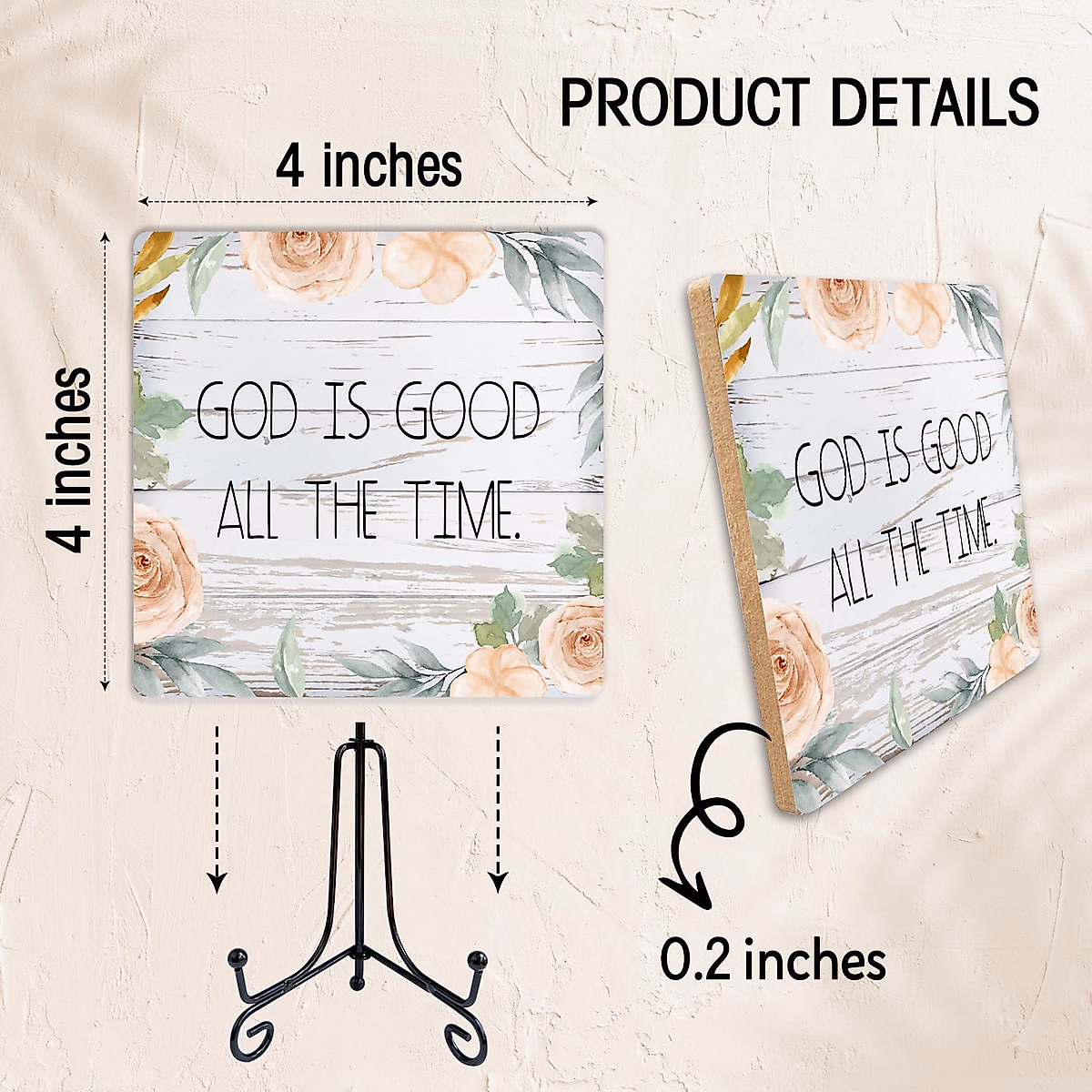 Christian Scripture Desk Decor Gift, Desk Wood Plaque with Stand, God is Good All The Time, Motivational Desk Wood Sign for Women Men Friend Family Teen colleagues School Home Office-a11