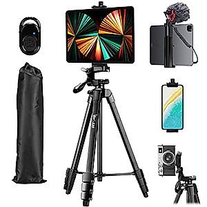 Tripod, Lusweimi 60-Inch Camera Tripod for iPad pro & iPhone Compatible with Tablet/iPad Pro 12.9 inch/Webcam/Video Camera, iPad Pro Tripod Stand with Wireless Remote & Bag for Vlog/Video/Photography