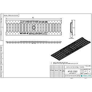 Vodaland - 4 inch Trench Drain cast Iron Package Slotted - 4.8" Depth - PC8020