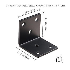 YUjieSTC Bracket Right-Angle, 3.0 mm Aluminum Angle, for Stools, Tables, Beds and Shelves Reinforcement or Support (Black, Set of 10)