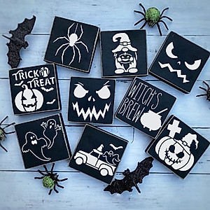RINOLY 24 PCS Small Halloween Stencils for Painting on Wood, 3x3 inch Halloween Pumpkin Stencils Reusable for DIY Ornaments Halloween Decoration