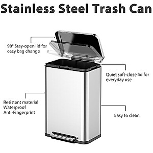 GAOMON 13 + 2.1 Gallon Kitchen Trash Can Combo Set, Stainless Steel Step-on Trash Bin, Fingerprint-Proof Garbage Can with Lid for Office Bedroom Bathroom, 50 Liter and 8 Liter Capacity