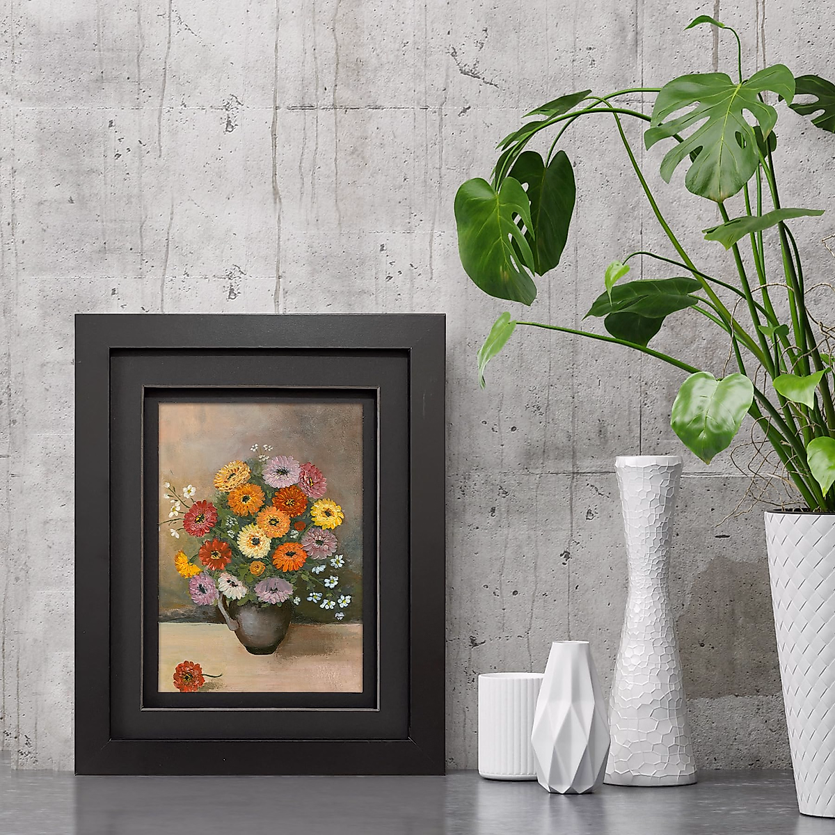 LUCKYLIFE 5x7 Picture Frame Black Wood with Double Black Mat for Tabletop or Wall, Set of 2