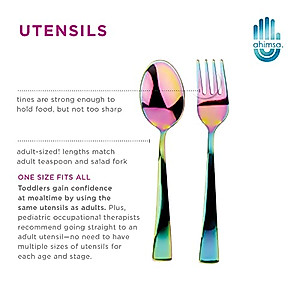 Ahimsa Stainless Steel Fork & Spoon | Toddler Dishware | No Plastic | 100% BPA Free | Dishwasher Safe (Rainbow)