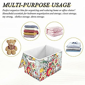 Elegant Flower Storage Basket 16.5x12.6x11.8 In Collapsible Fabric Storage Cubes Organizer Large Storage Bin with Lids and Handles for Shelves Bedroom Closet Office