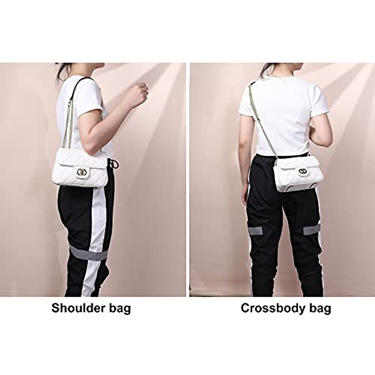 Plergi Small Genuine Leather Crossbody Quilted Handbag with Chain Strap Lightweight Cellphone Purse for Women