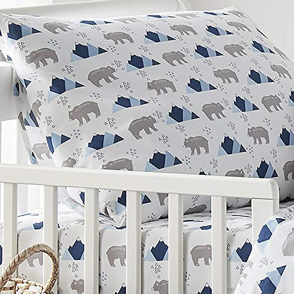 Levtex Baby Trail Mix 5PC Woodland - Animals - Blue, Grey, White - Toddler Set - Kids Bedding - Reversible Quilt, Fitted Sheet, Flat Sheet, Standard Pillow Case, Decorative Pillow
