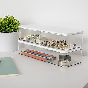 Martha Stewart Grady Clear Plastic Stackable Storage Boxes with White Engineered Wood Lids, Set of 3