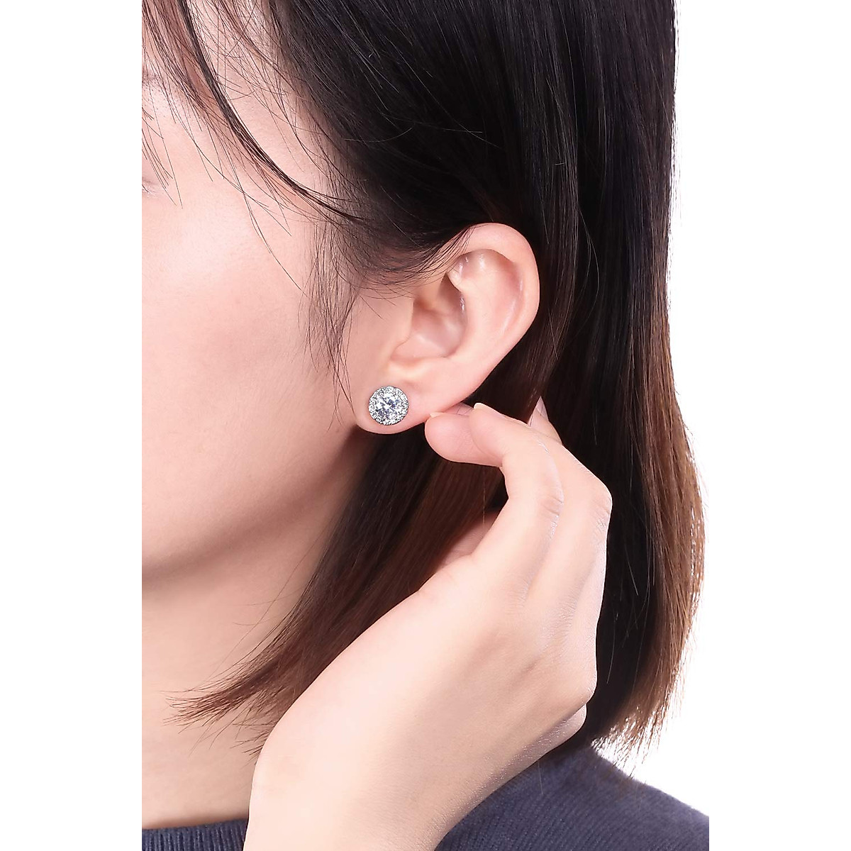 Quinlivan Duo 2 Pairs Premium Halo Stud Earrings 10mm, Round Princess Cut Cubic Zirconia Earrings Sets Lightweight for Women, Girls (white gold)