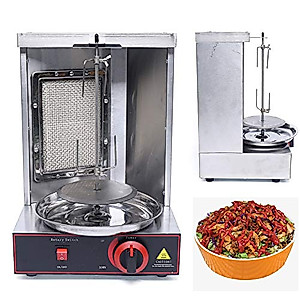 Gas Shawarma Machine, 110V Stainless Steel Propane Vertical Doner Kebab Machine, Commercial LPG Meat Broiler, Home Spinning Grill, Rotisserie Oven with 1 Burner Top Tray for Restaurant Kitchen