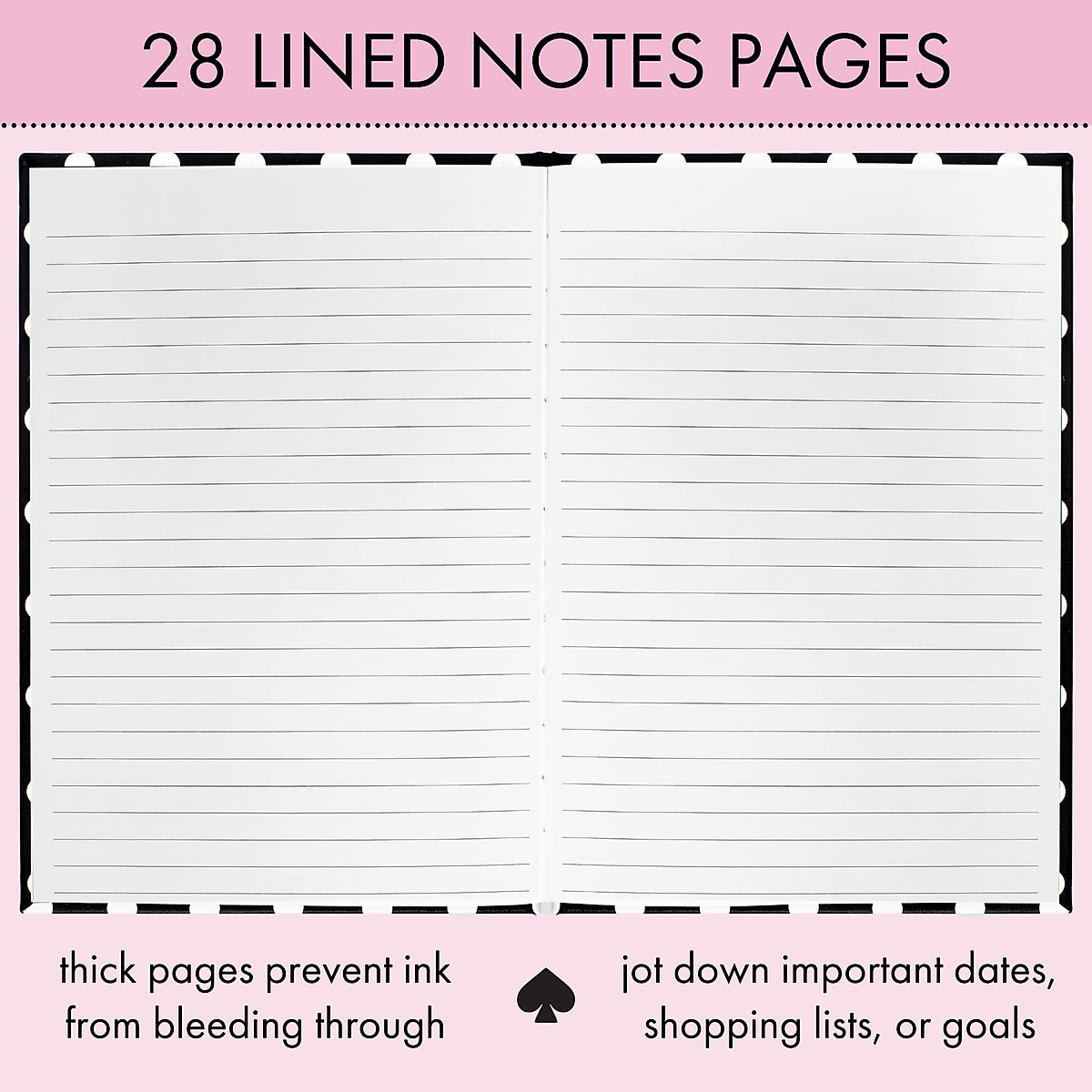 Kate Spade New York Undated Daily Planner, Large Journal Planner, To Do List Notebook, Black/Gold Hardcover Personal Organizer, Polka Dots