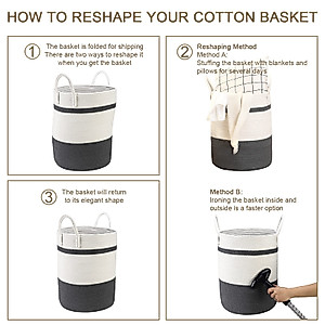 NPNG Large Cotton Rope Storage Basket,19.68"x14.96" Decorative Woven Cotton Rope Basket, Laundry Basket, Blanket Basket, Baby and Dog Toy Storage Baskets Kid Laundry Hamper Towel Basket