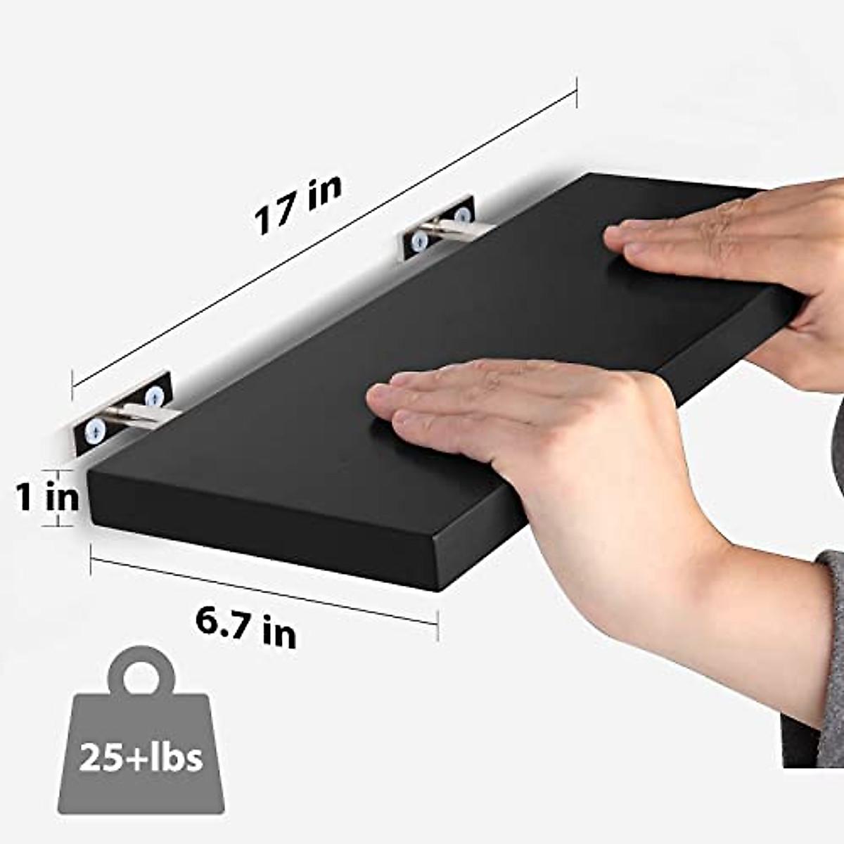 SAUMONIERES Floating Shelves Wall Shelf Solid Wood for Bathroom Bedroom Kitchen Wall Decor Set of 3, Black Wall Shelves