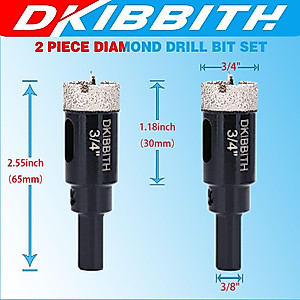 3/4" Diamond Hole-Saw Bits with Pilot Drill Bit - 2pc 3/4 inch Diamond Tipped Tile Hole Saws with Guiding Bit for Accurate Drilling, for Porcelain Tile Ceramic Pottery Granite Stone Glass Bottles 20mm